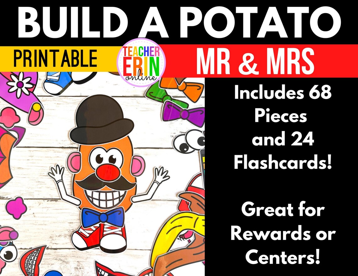 Build A Mr Potato and Mrs Potato | Head and Accessories Dress up Paper ...