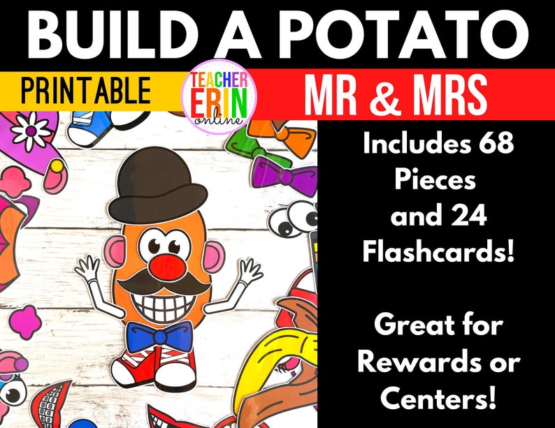 Build A Mr Potato and Mrs Potato | Head and Accessories Dress up Paper ...