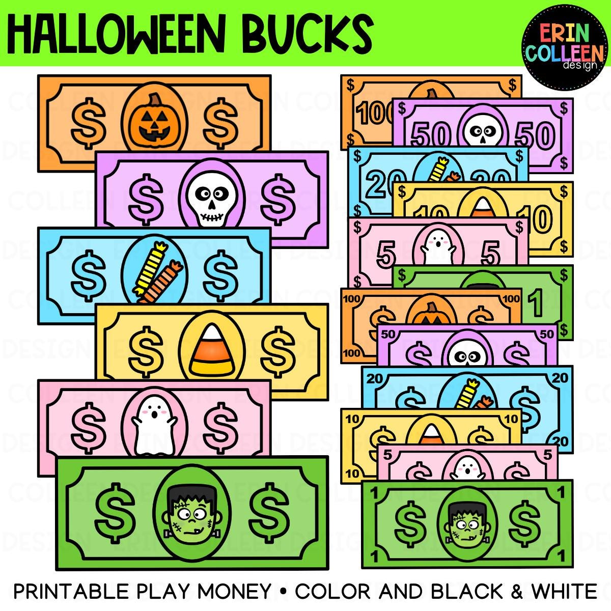 Halloween Play Money Printable Bucks Cash Rewards, Behavior, Classroom ...