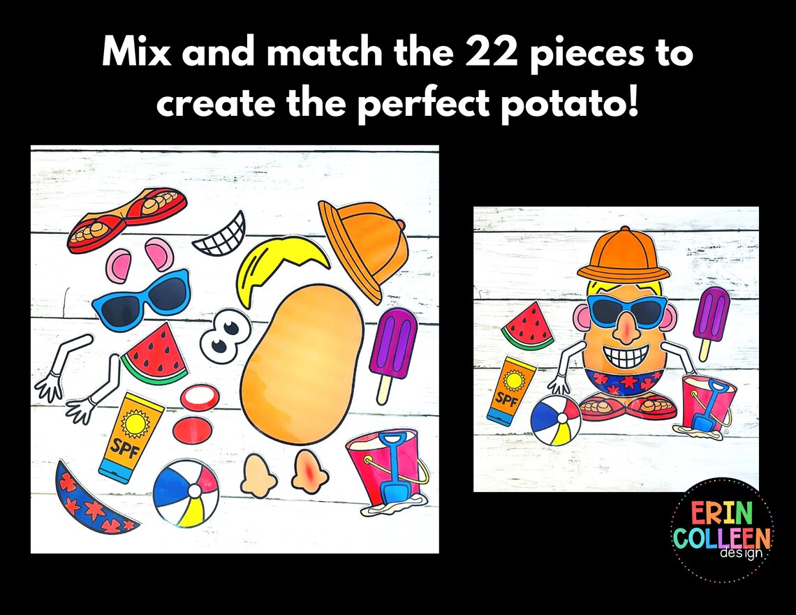 Build A Summer Potato Head and Accessories Dress up Paper Doll ...