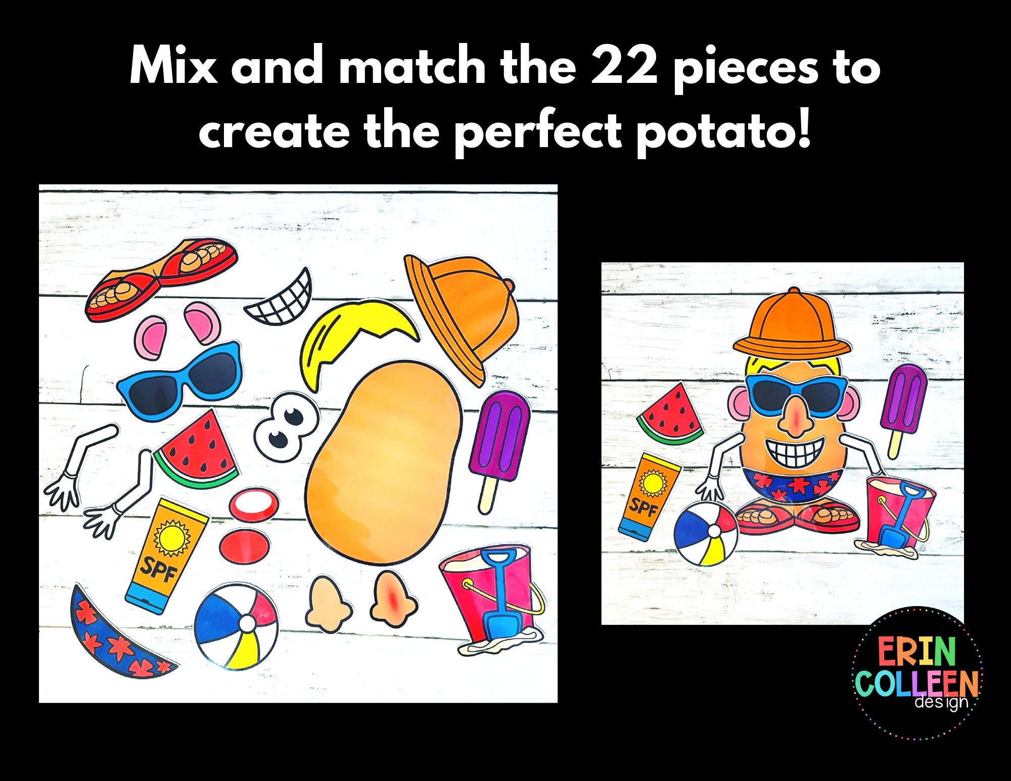 Build A Summer Potato Head and Accessories Dress up Paper Doll ...