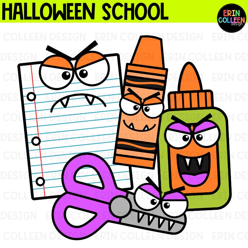Halloween School Clipart - Halloween Clipart - Scary School Supplies ...