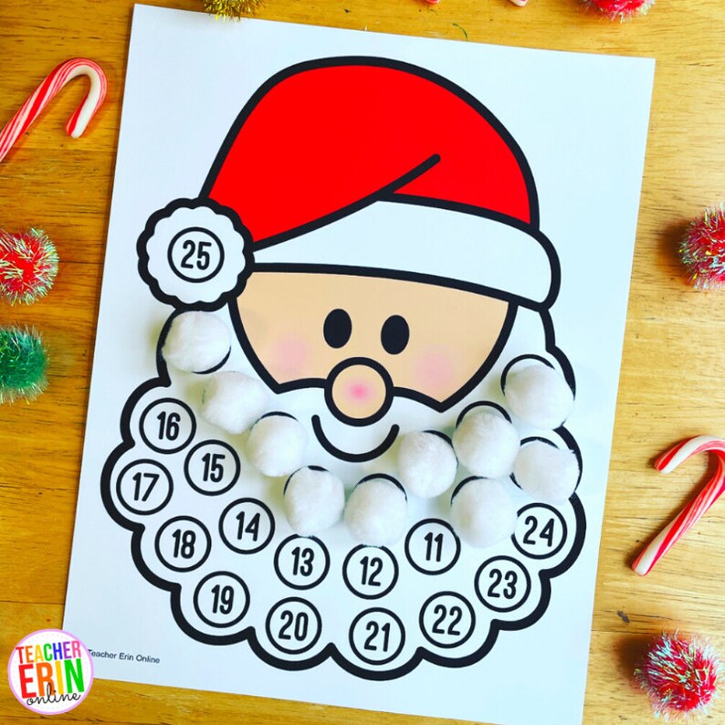 Countdown to Christmas Craft Santa Beard Printable Download - Etsy