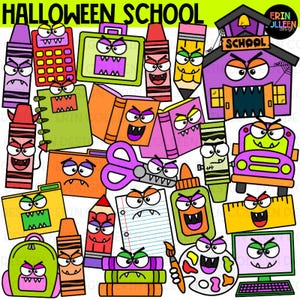 Halloween School Clipart - Halloween Clipart - Scary School Supplies ...