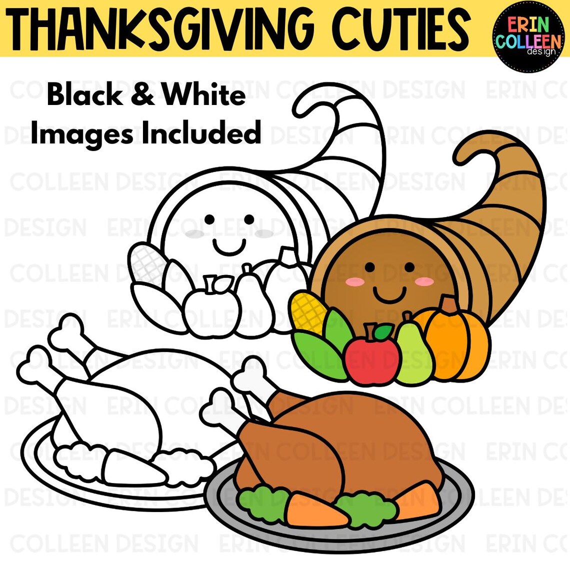Thanksgiving Cuties Clipart - With and Without Faces - Thanksgiving ...