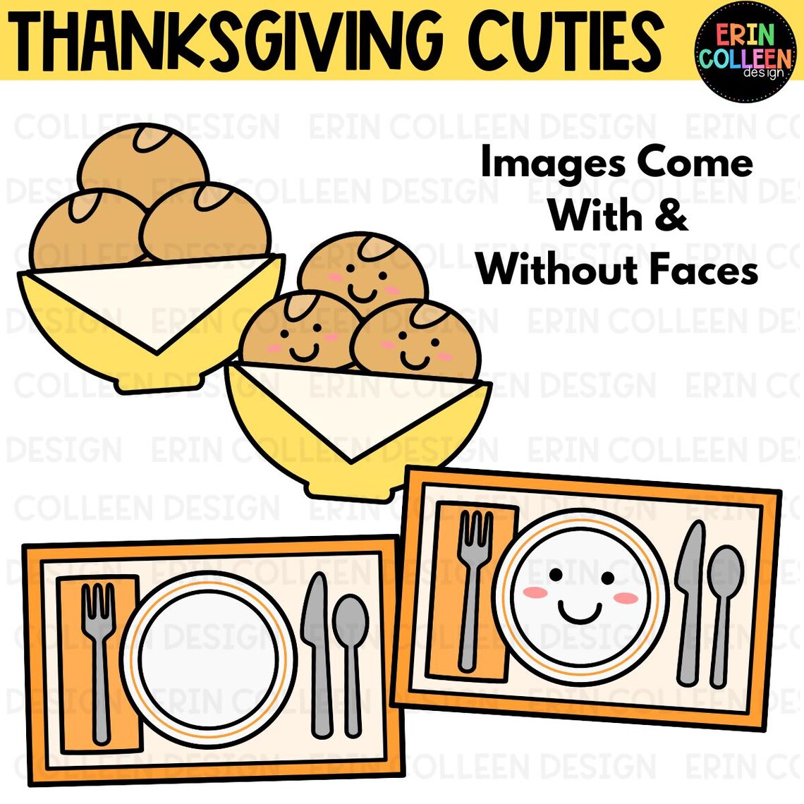 Thanksgiving Cuties Clipart - With and Without Faces - Thanksgiving ...