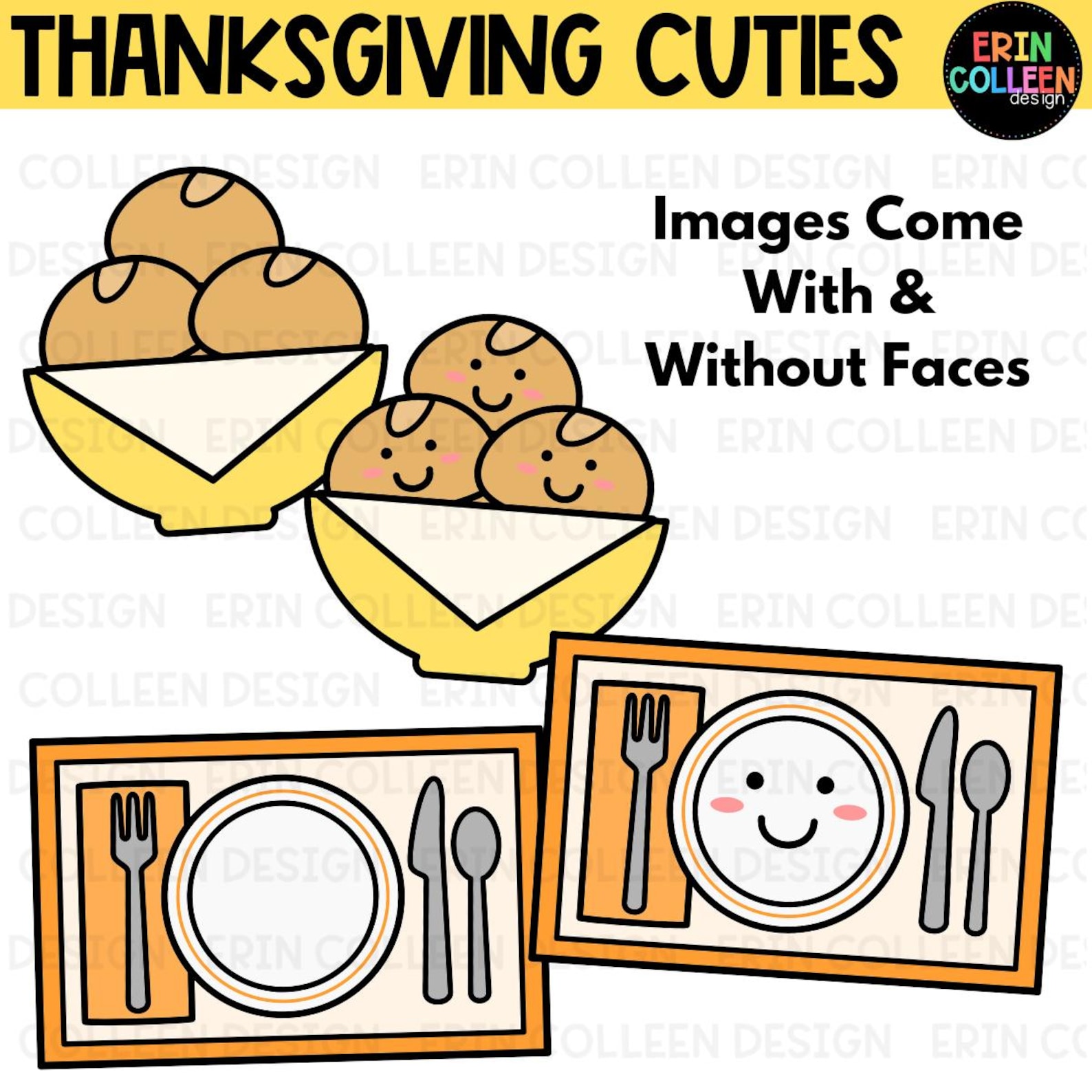 Thanksgiving Cuties Clipart - With and Without Faces - Thanksgiving ...