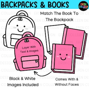 Rainbow Backpacks and Books Clipart, Color Matching, Cute, With and ...