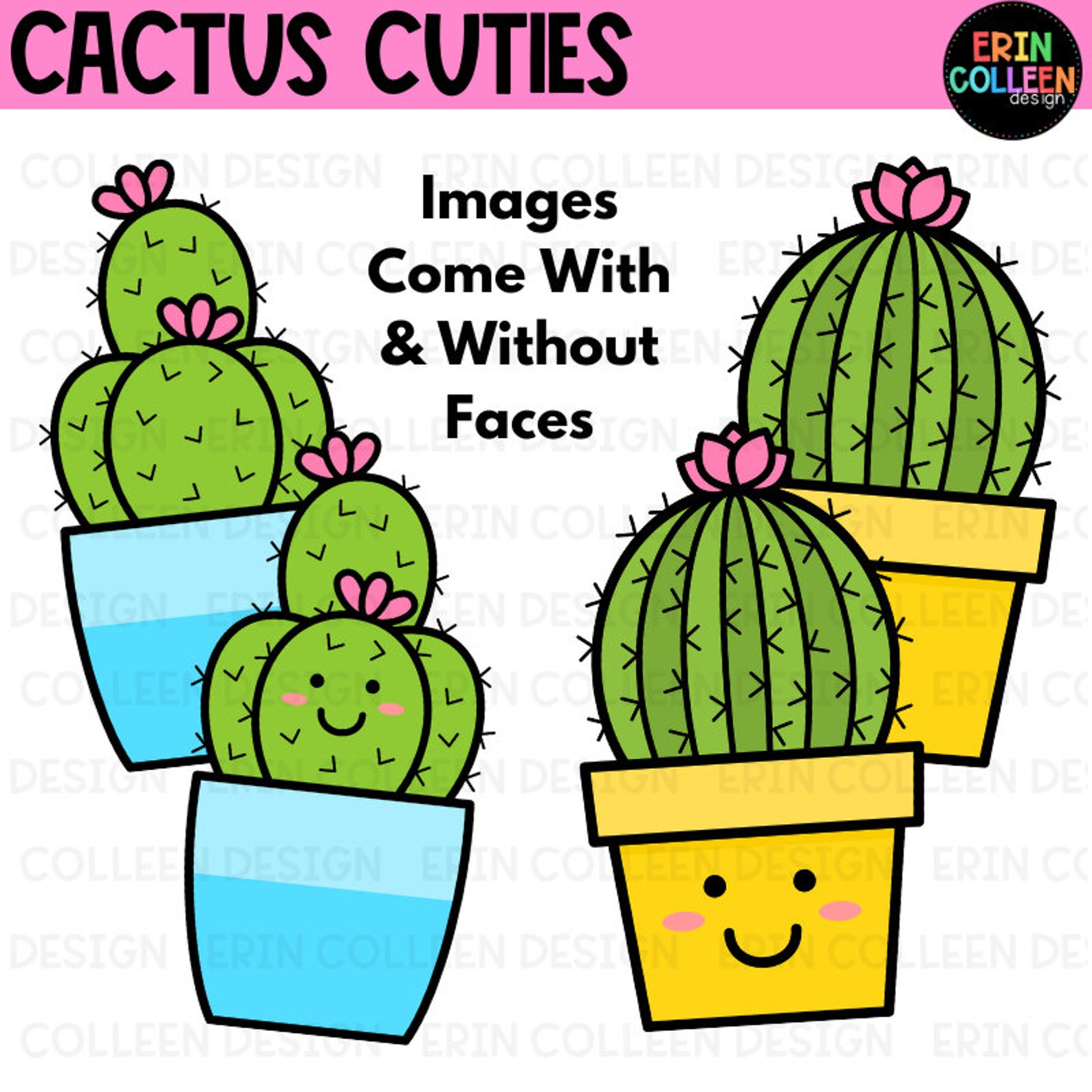 Cactus Cuties Clipart - With and Without Faces - Summer - Potted Plant ...
