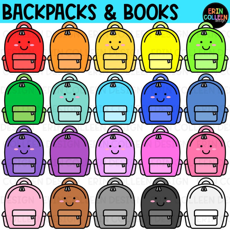 Rainbow Backpacks and Books Clipart, Color Matching, Cute, With and ...