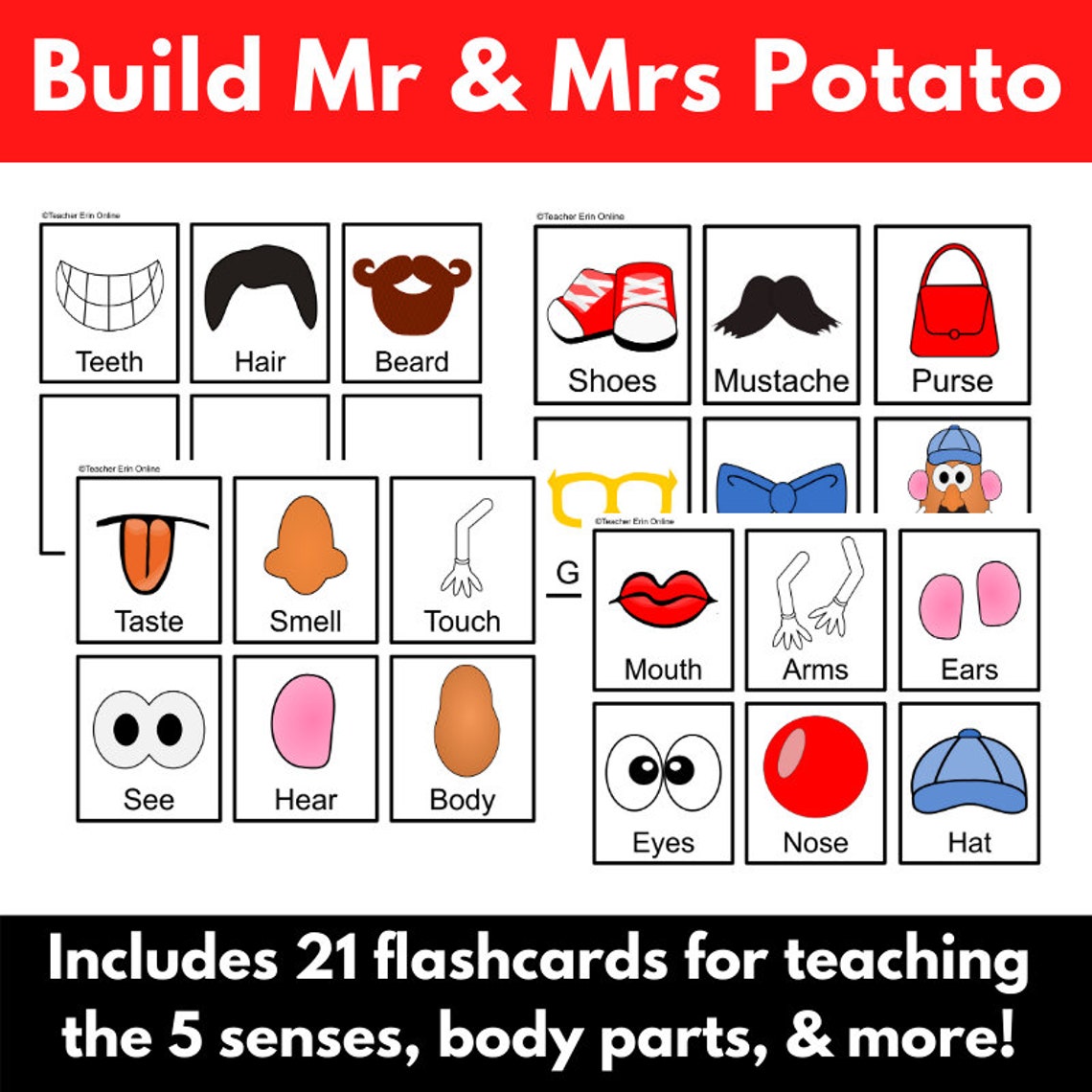 Mr & Mrs Potato Head 65 Pieces and 21 Flash Cards Printable | Etsy