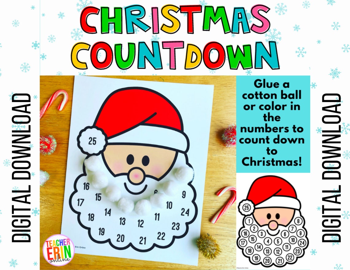 Countdown to Christmas Craft Santa Beard Printable Download - Etsy