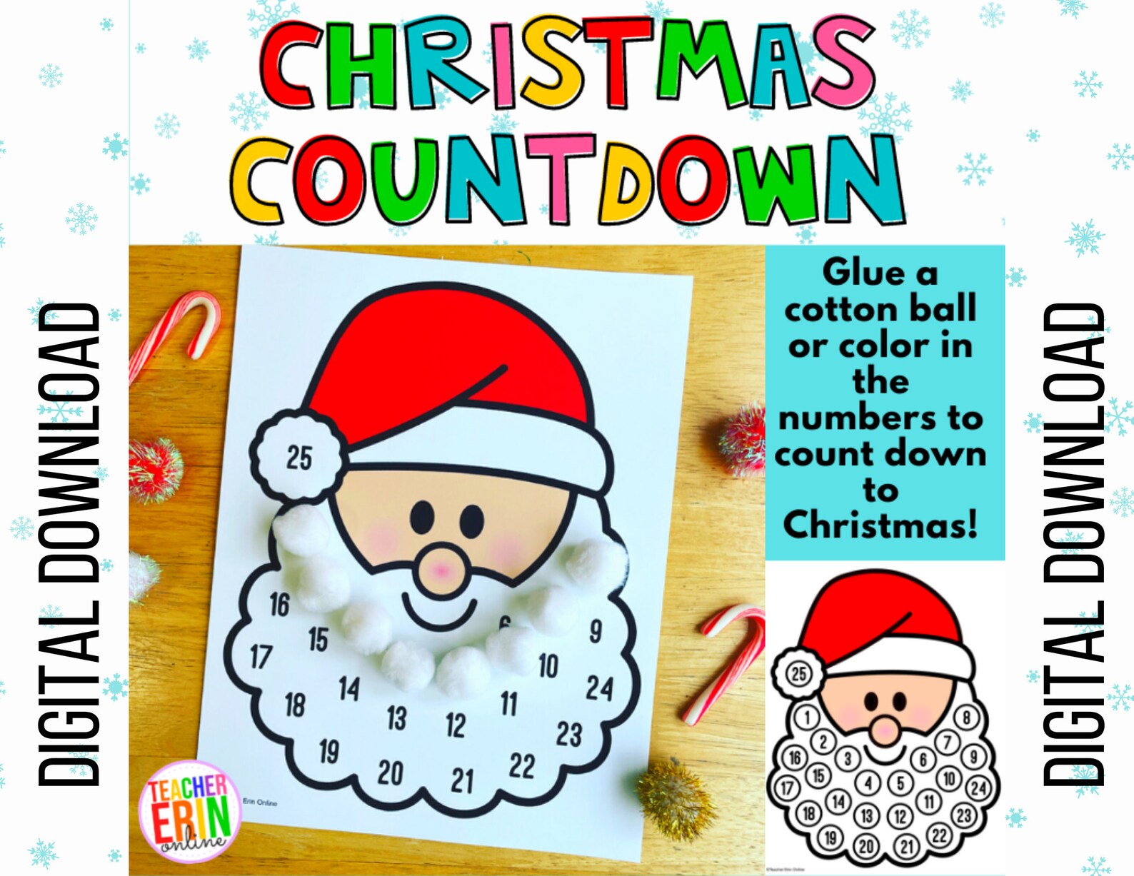 Countdown to Christmas Craft Santa Beard Printable Download - Etsy