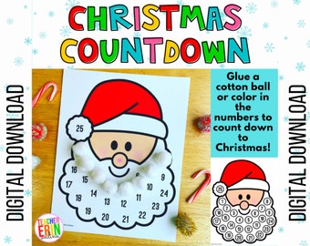 Printable Christmas Countdown Craft Santa Beard Craft Sheet Christmas ...