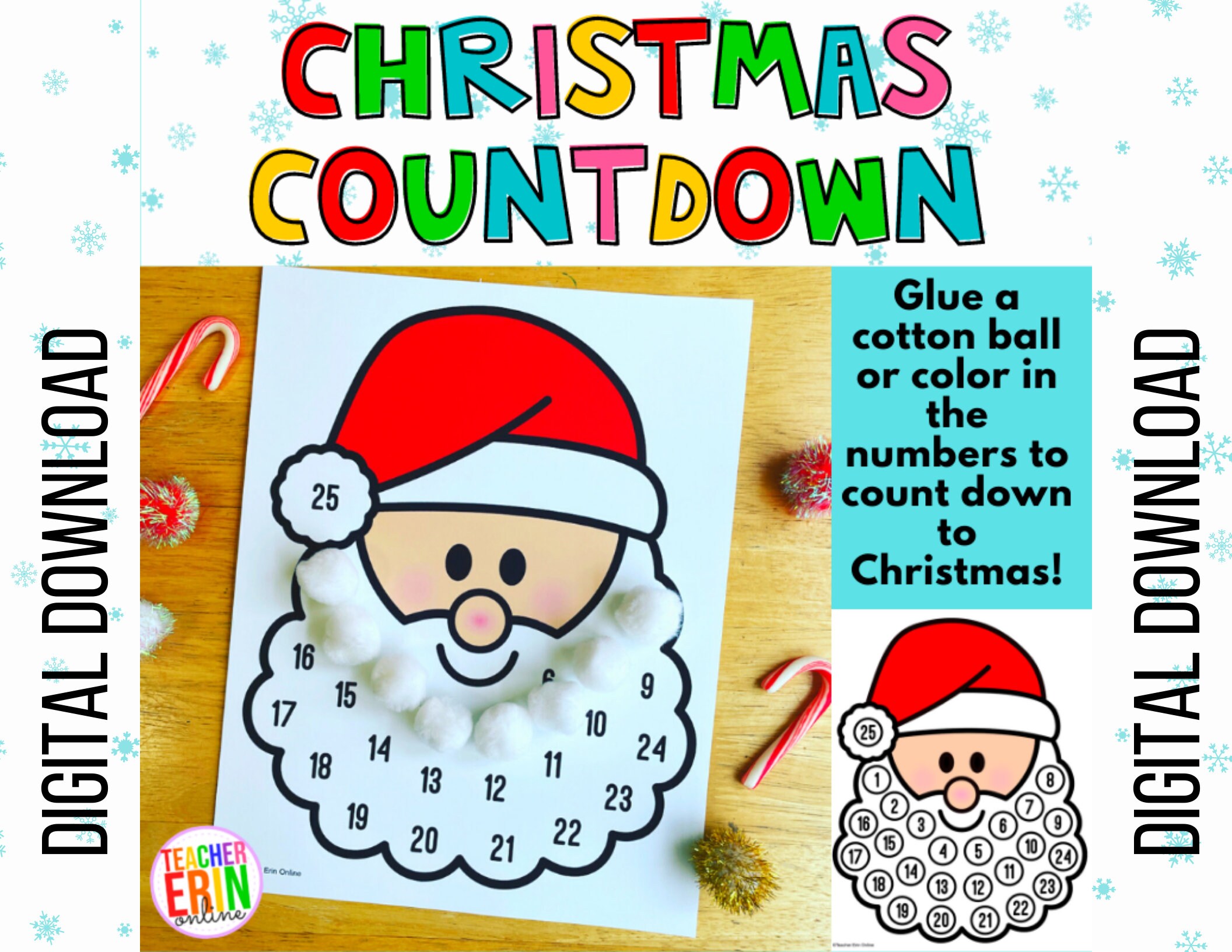Countdown to Christmas Craft Santa Beard Printable Download - Etsy