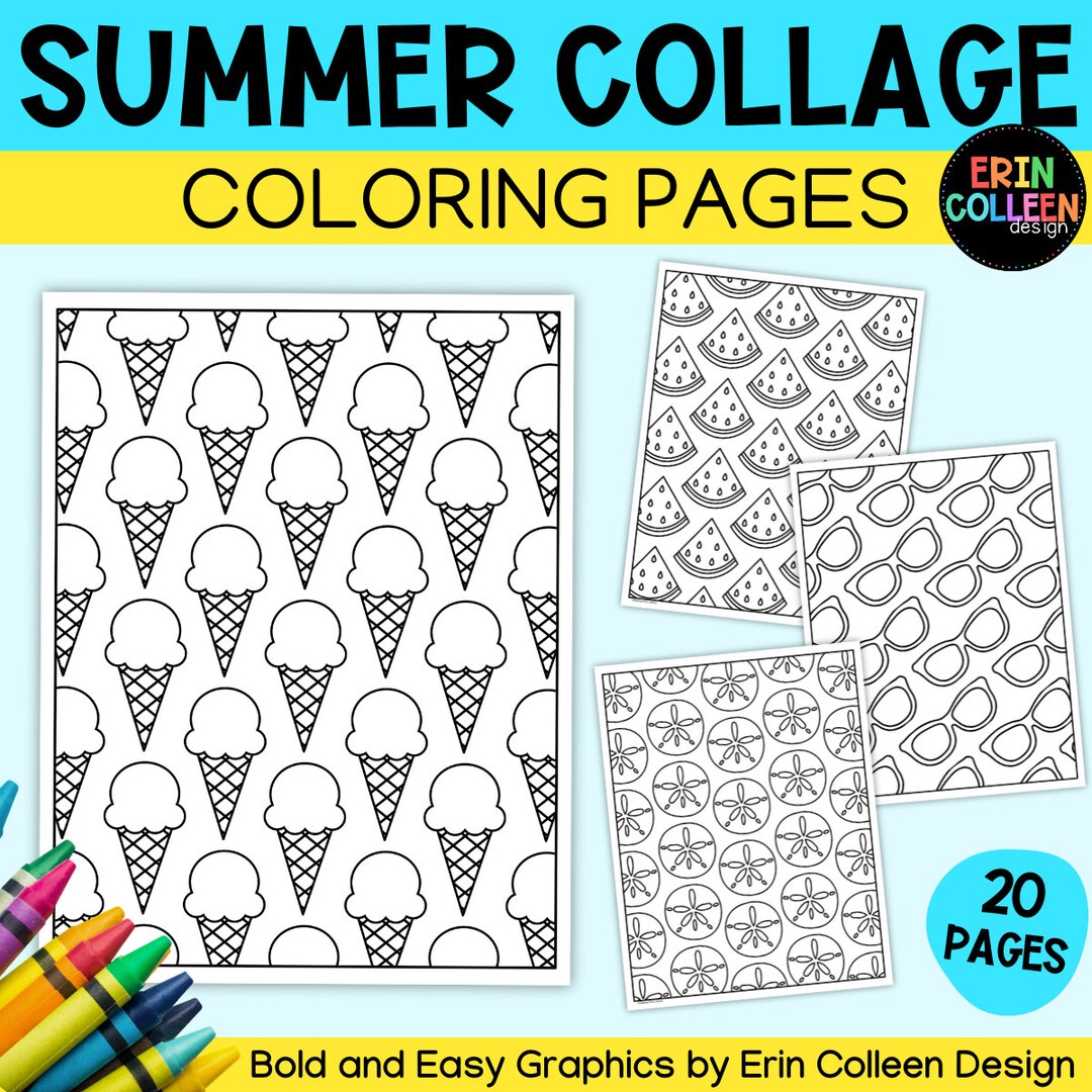 Summer Collage Coloring Pages - Bold and Easy - Summer Coloring Sheets ...