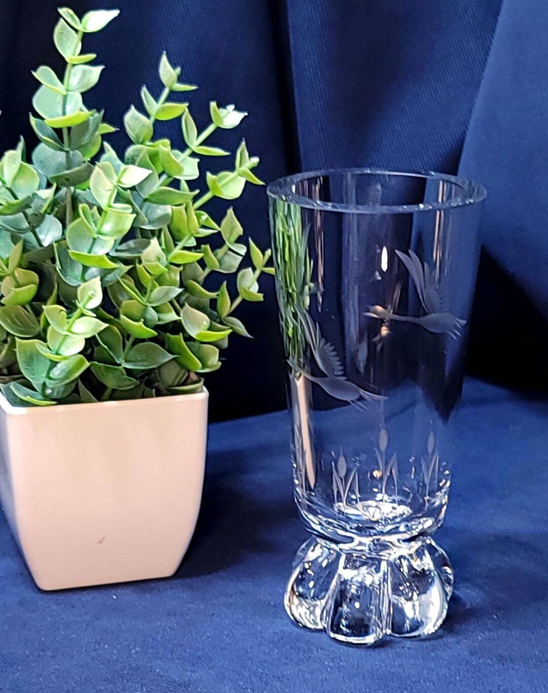 VTG - Smalandshyttan Scandinavian Crystal - Small Vase With Etched ...