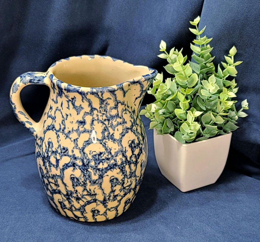 VTG - Robinson Ransbottom Pottery - Blue Spongeware - 1 Liter Pottery ...