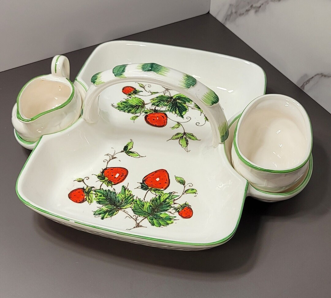 VTG Shafford Ceramic Strawberry Serving Platter With Cream and Sugar ...