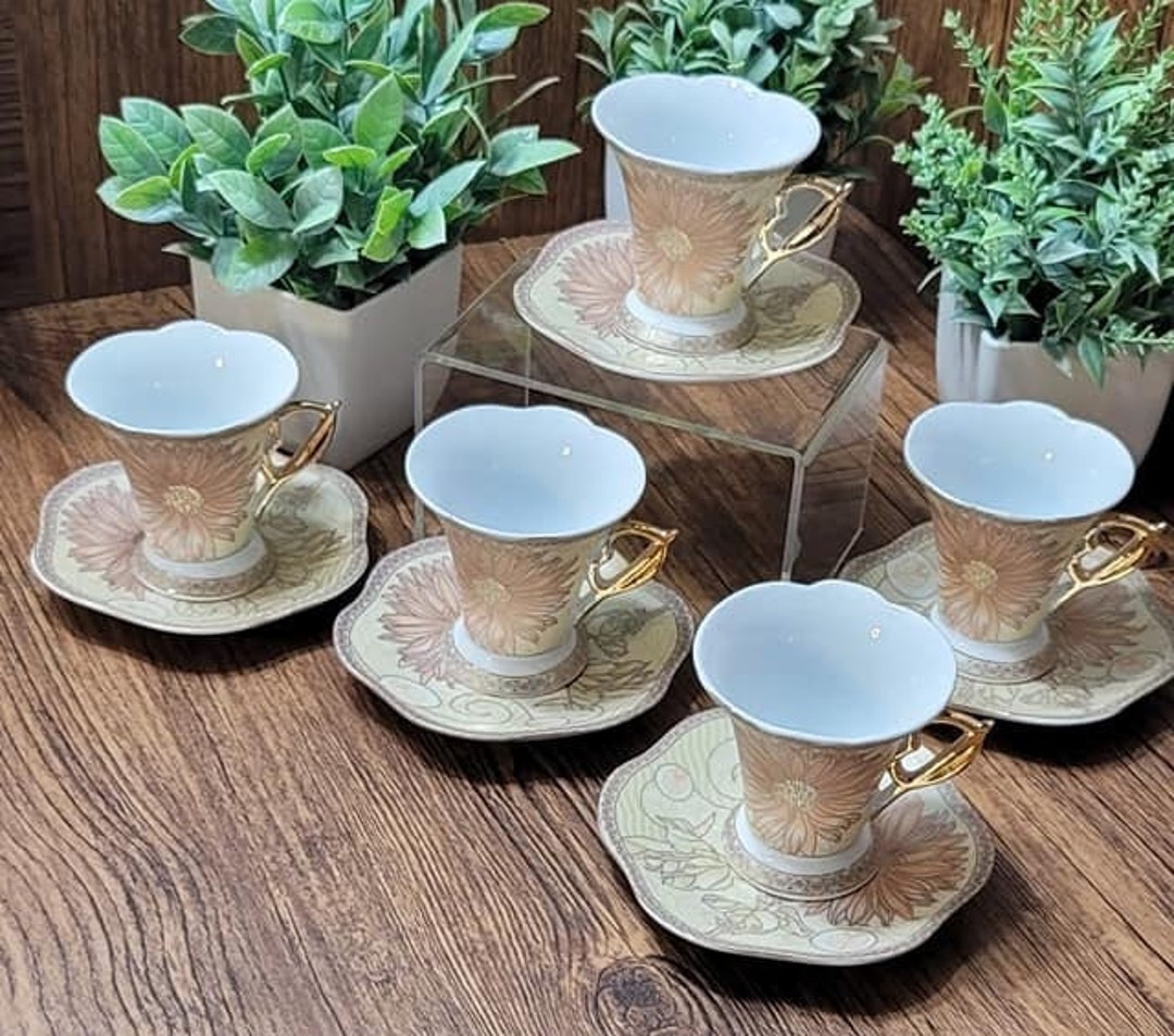 VTG D'LUSSO Porcelain Set of 5 Demi Tasse Cups/saucers Crysanthenum ...