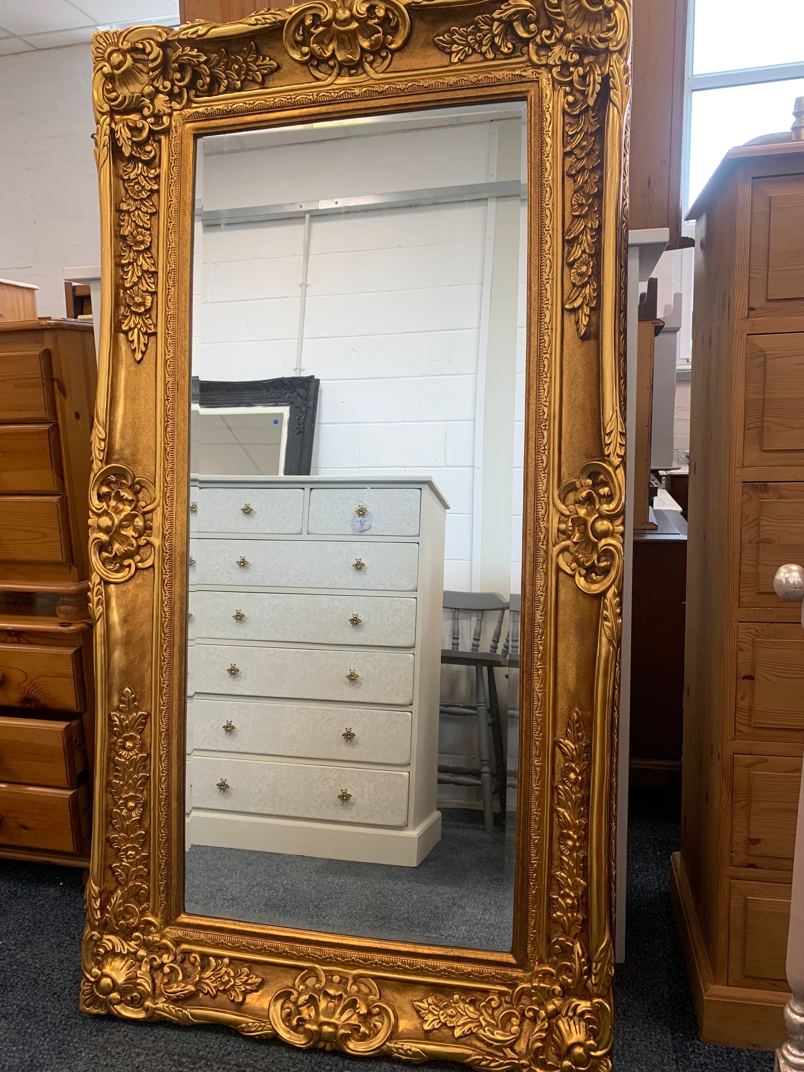 Large Mirror French Baroque Antique Ornate Painted Gold Leaf Stencilled ...