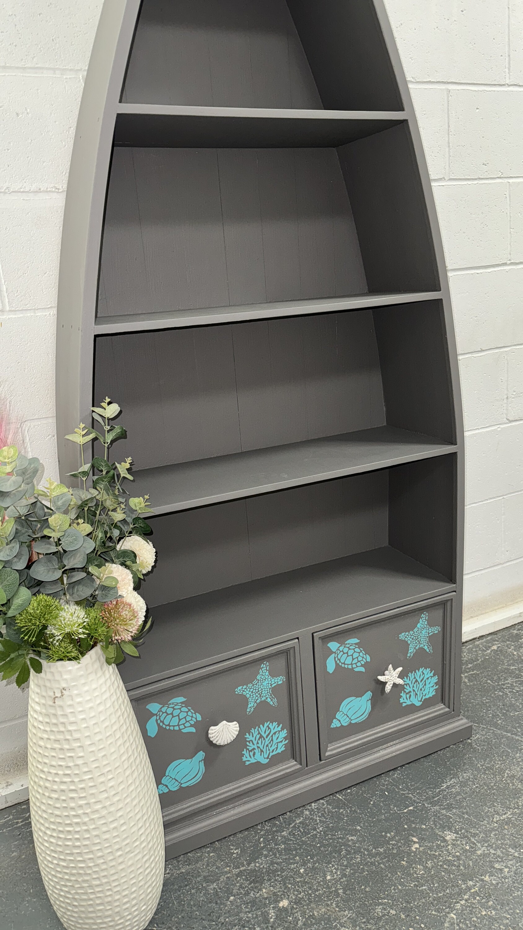 Grey Painted Boat Shelf Bookcase Seaside Nautical - Etsy UK