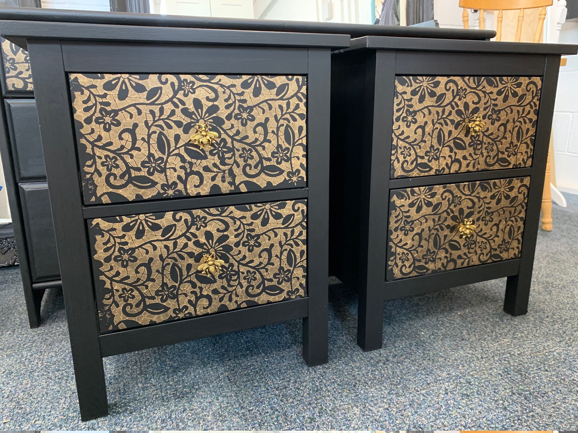 Pair of Bedside Tables Painted Bespoke Moroccan Geometric Art | Etsy