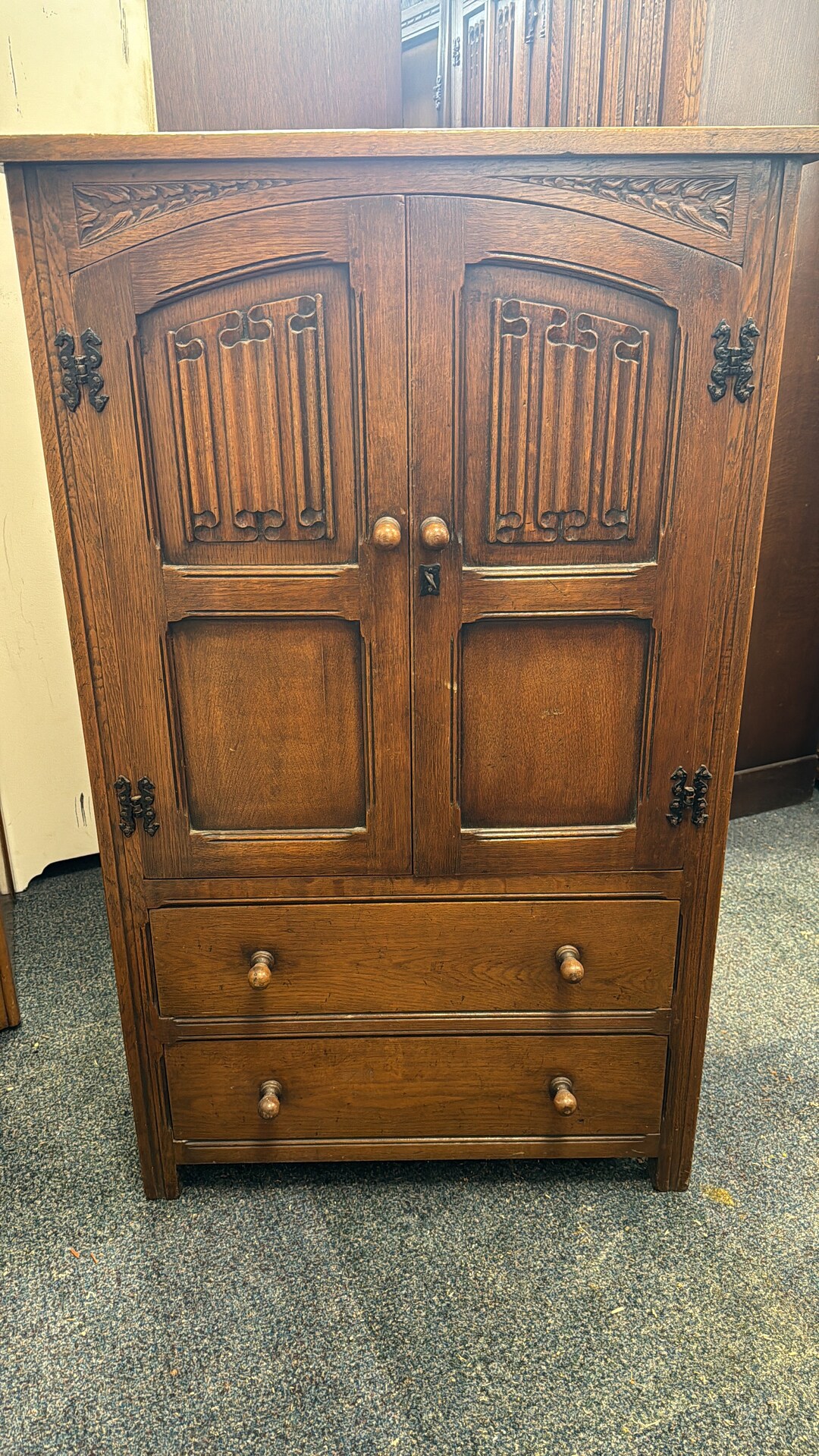 Beautiful Vintage Oak Linenfold Carved Old Charm Chest of Drawers ...