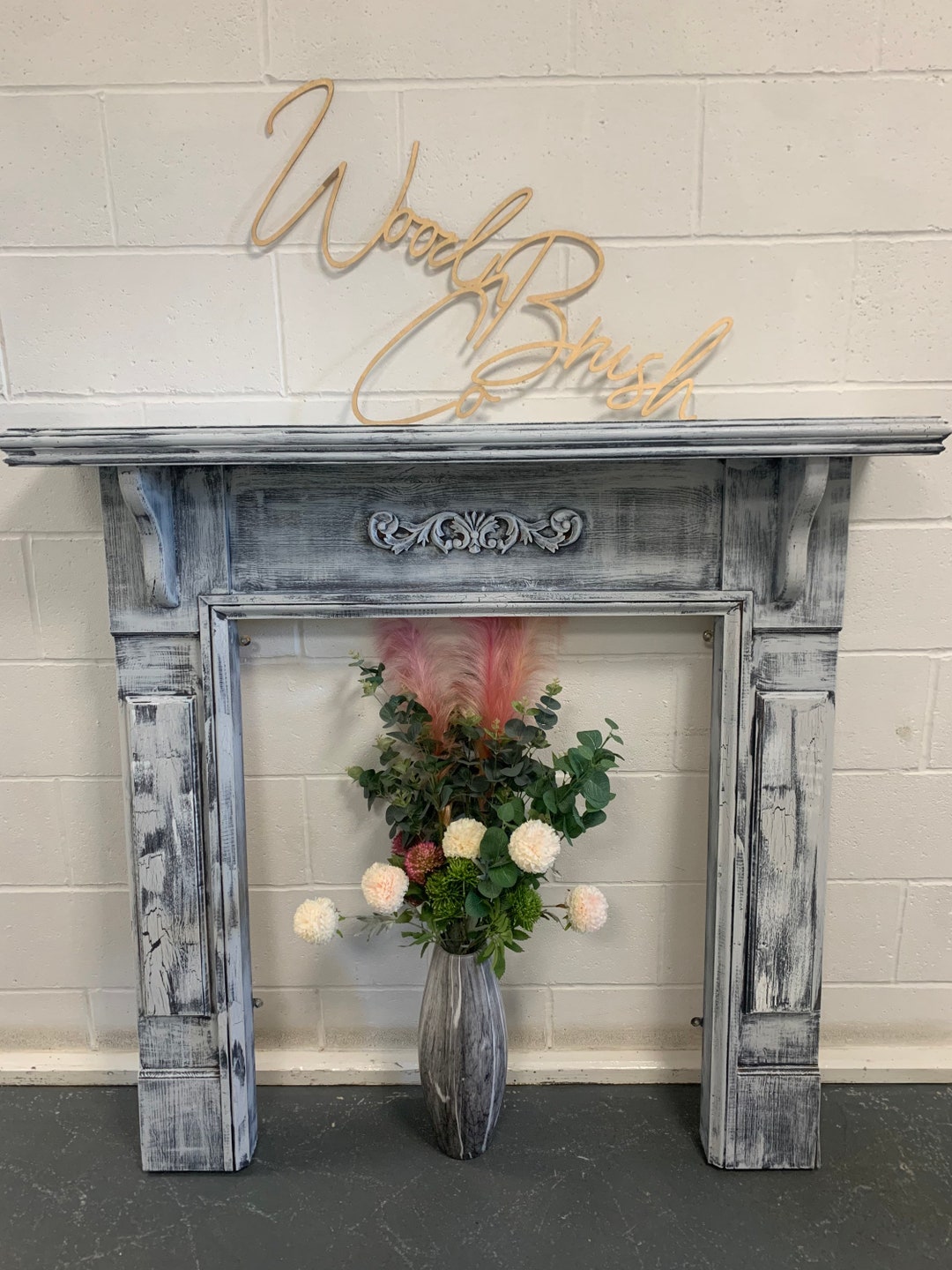 Stunning Bespoke Wooden Fireplace Grey White Crackled Chippy Distressed ...