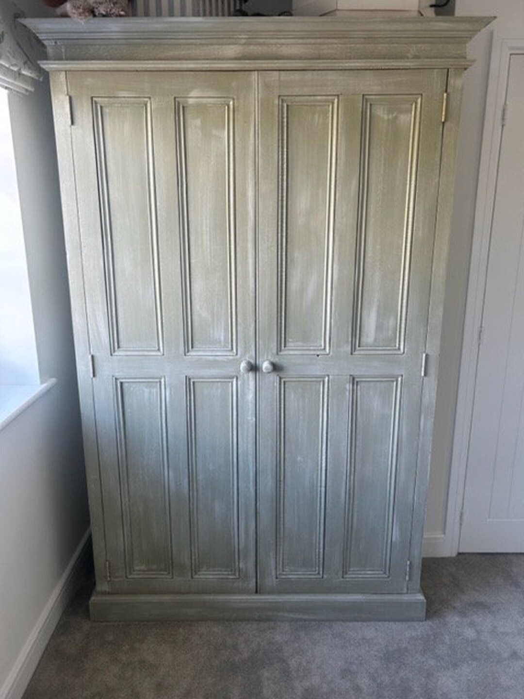 Solid Pine Double Wardrobe Green Whitewashed - Etsy UK
