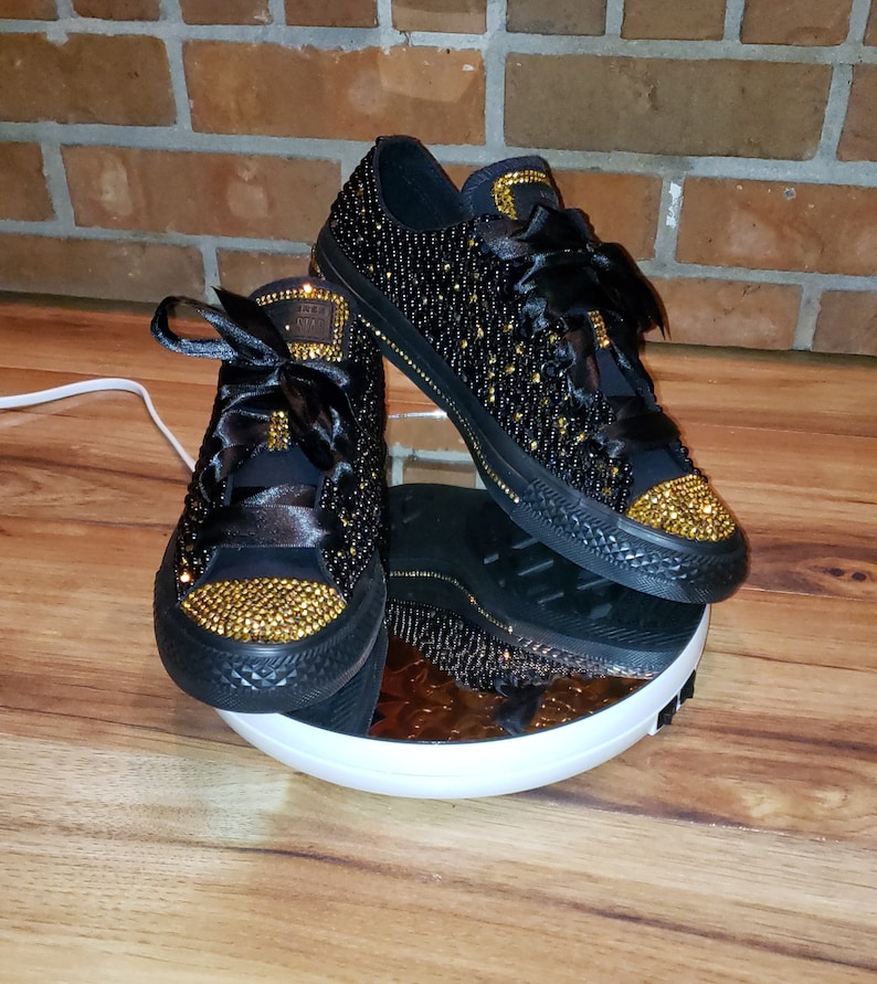 Custom Bling and Pearl Black and Gold Converse - Etsy