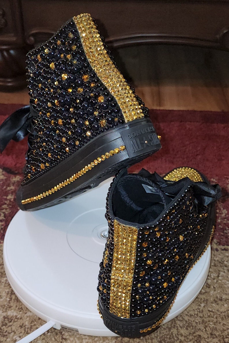 Custom Bling and Pearl Black and Gold High Top Converse - Etsy