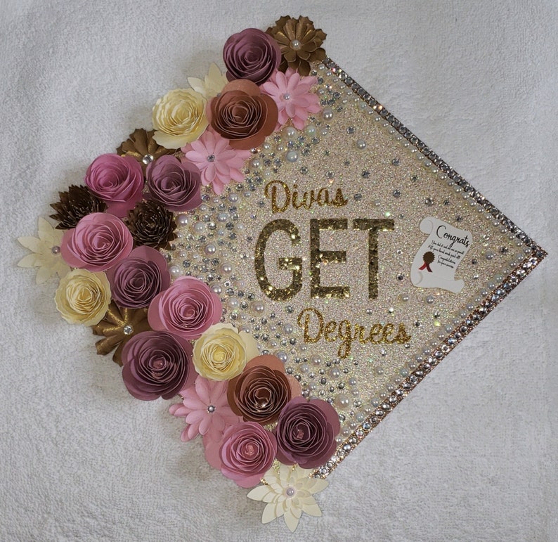 Bling Blush, Pink and Cream Graduation Cap Topper | Paper Flowers | - Etsy