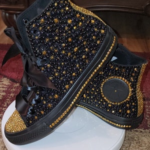 Custom Bling and Pearl Black and Gold High Top Converse - Etsy