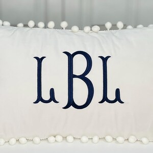 Personalized Velvet Lumbar Pillow Cover: Embroidered Monogram, Pom Pom ...