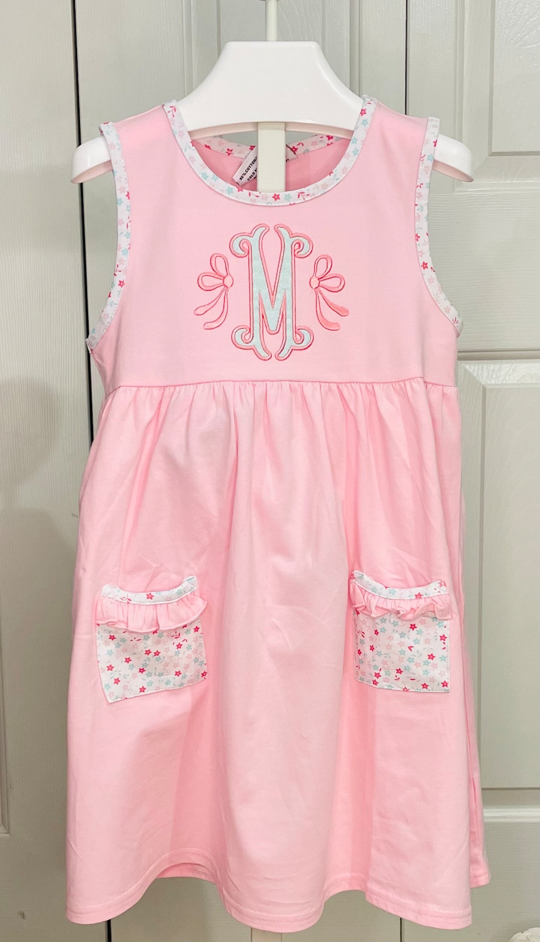 Girls Summer Floral Pocket Appliqued Dress, Pink Summer Dress ...