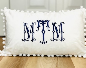 Monogrammed Cream Velvet 12x20 Lumbar Pillow Cover - Etsy