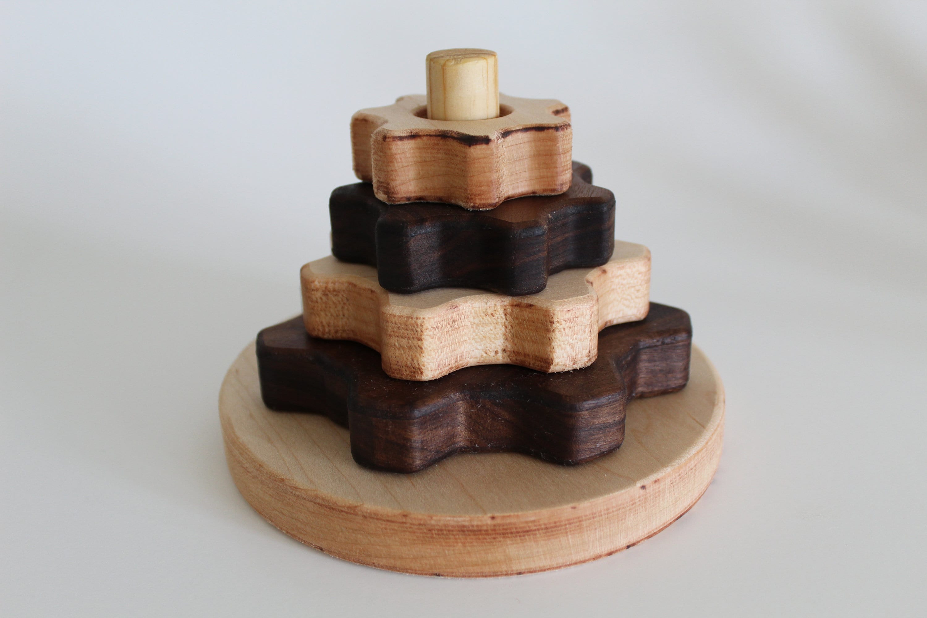 Wooden Gear Stacking Toy Montessori Style Educational Wood Stacker Baby ...