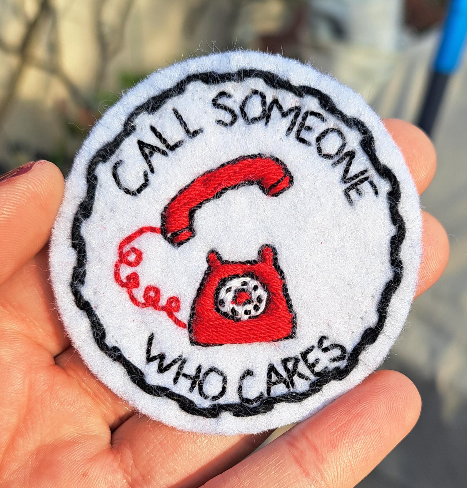 Red Rotary Vintage Phone "call Someone Who Cares" Hand Embroidered Iron ...