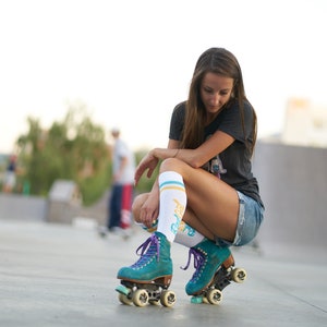 Knee High Socks, Roller Skate Socks, Yellow Stripe Socks, Women's Skate ...