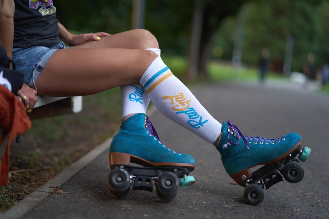 Knee High Socks Roller Skate Socks Yellow Stripe Socks - Etsy