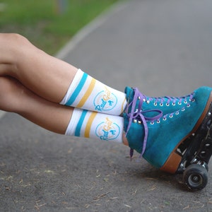 Roller Skate Socks, Pink Skater Socks, Striped Socks, Embroidered Socks ...