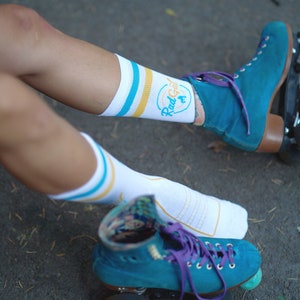 Roller Skate Socks, Stripe Socks, Athletic Socks, Mid Calf Socks, Retro ...