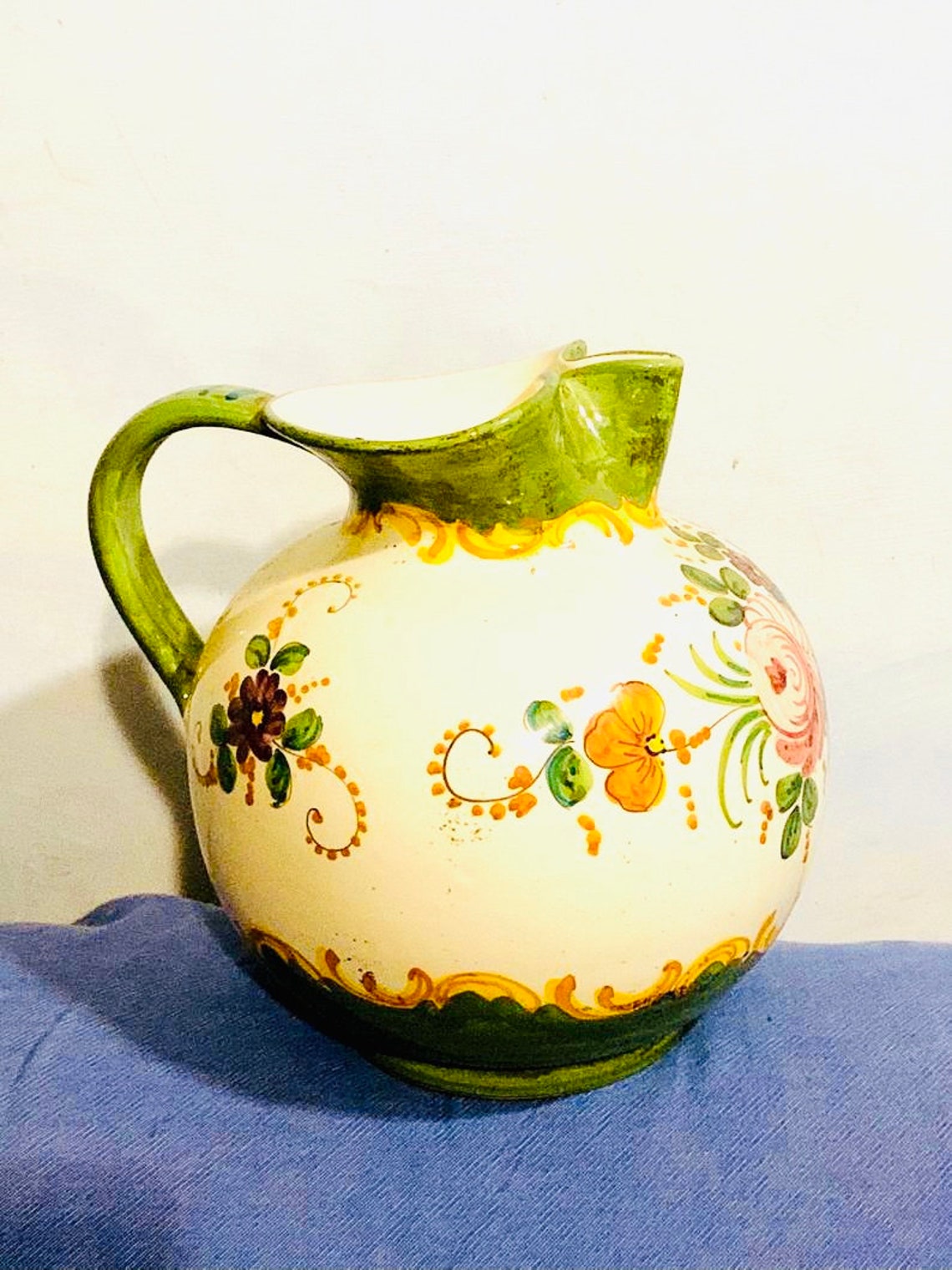 Deruta Vintage Pitcher Italian Large Handpainted Pitcher Beautiful ...