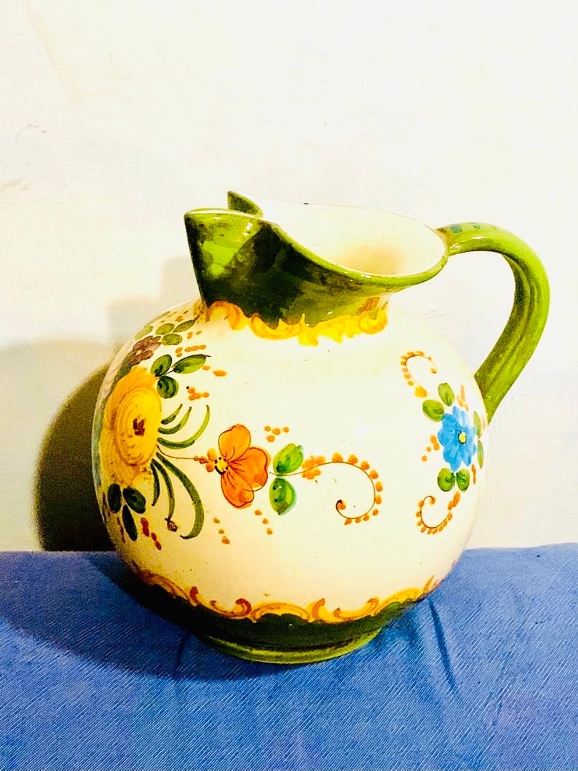 Deruta Vintage Pitcher Italian Large Handpainted Pitcher Beautiful ...