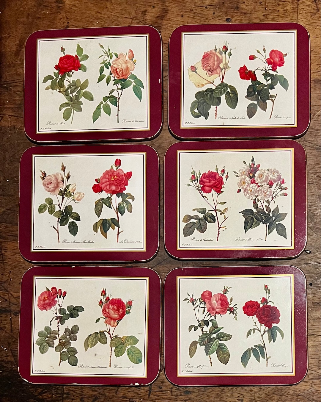 Vintage Coasters Botanical Roses Cork Pimpernel Made in England 6 ...