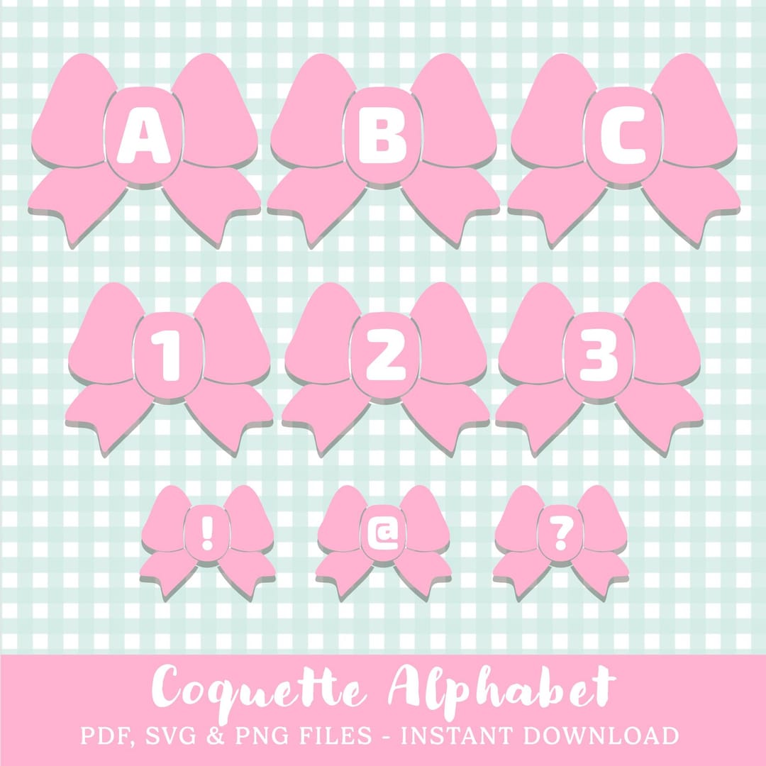Pink Bow Alphabet Coquette Letters PNG SVG PDF | Pastel Girly Digital ...
