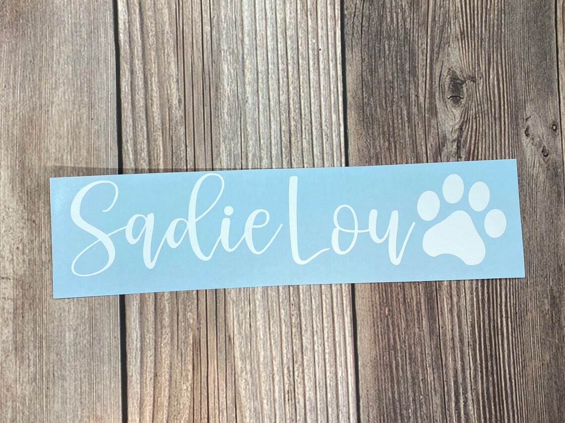 Dog Name Decal Vinyl Sticker Paw Print Name Decal Dog | Etsy