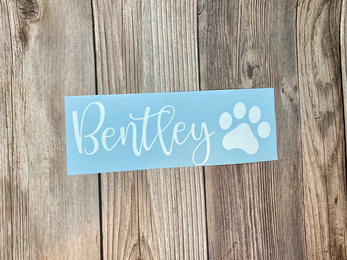 Dog Name Decal Vinyl Sticker Paw Print Name Decal Dog | Etsy