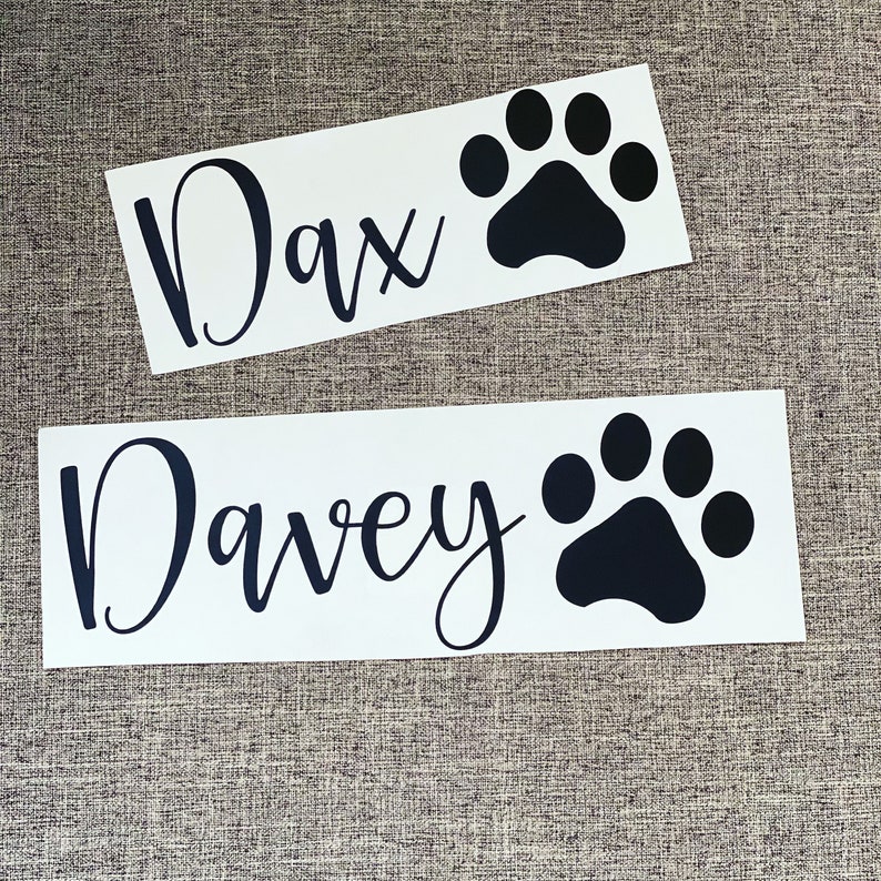 Dog Name Decal Vinyl Sticker Paw Print Name Decal Dog | Etsy